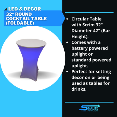 32" Round Cocktail Table (Foldable) - Starlite Sales and Rentals