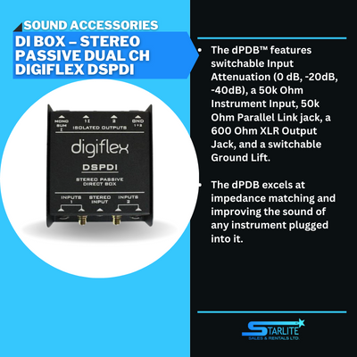 DI Box - Stereo Passive Dual Ch - DIGIFLEX DSPDI - Starlite Sales and ...