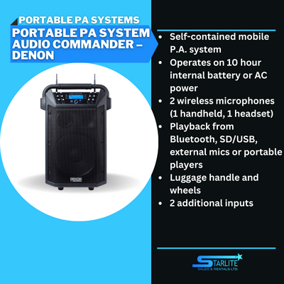 PORTABLE PA SYSTEM - AUDIO COMMANDER - DENON - Starlite Sales and Rentals