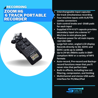 Zoom H6 - 6 Track Portable Recorder - Starlite Sales and Rentals