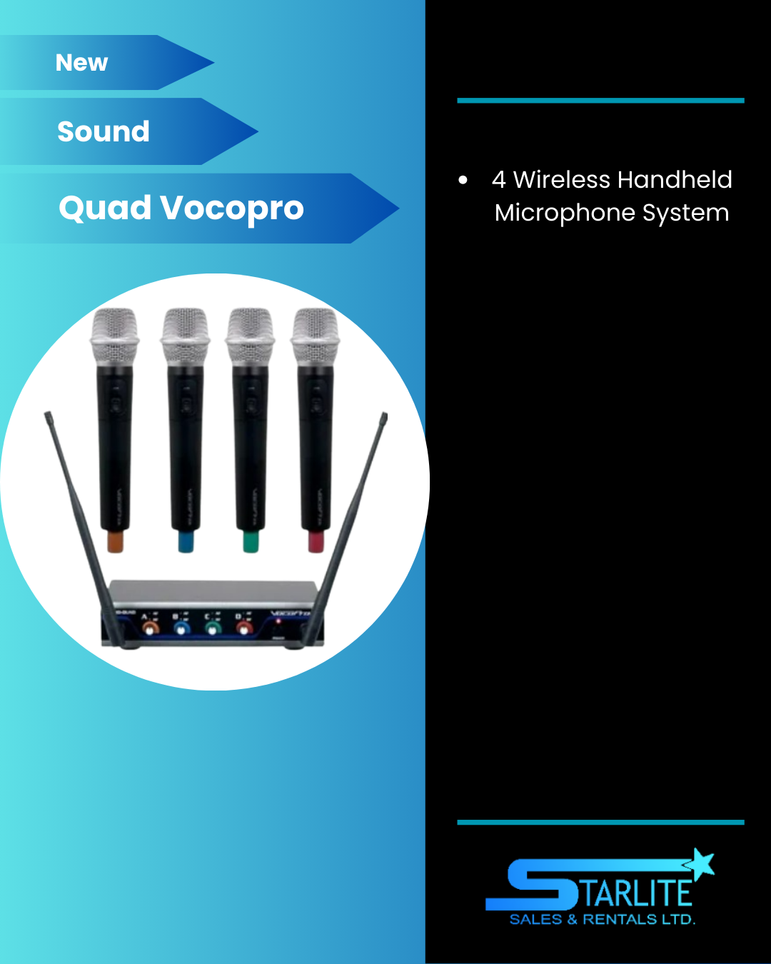 VocoPro Quad Wireless Mic System (New) - Starlite Sales and Rentals